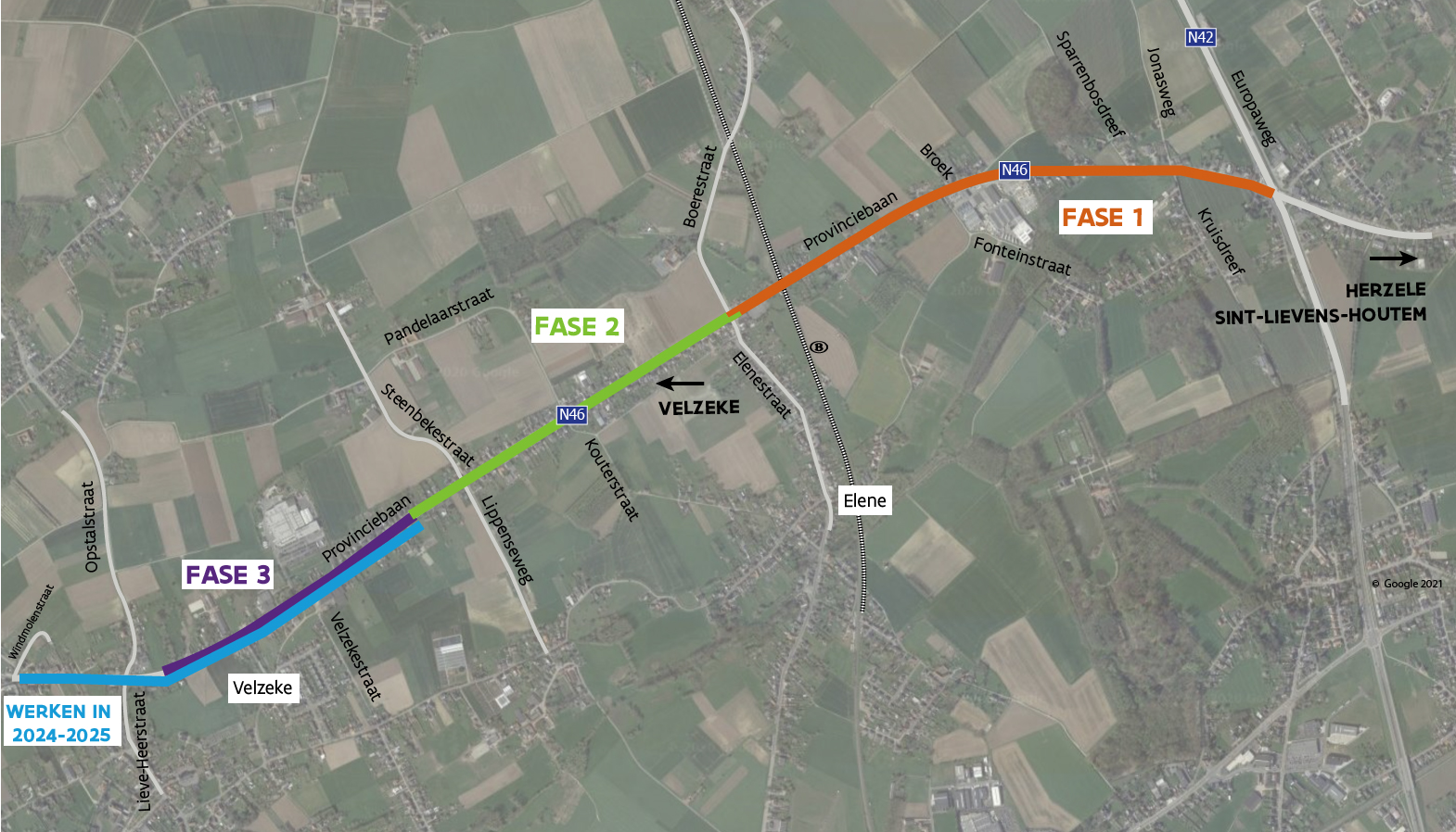 Heraanleg Provinciebaan (N46) in Velzeke en Elene | Wegen en verkeer